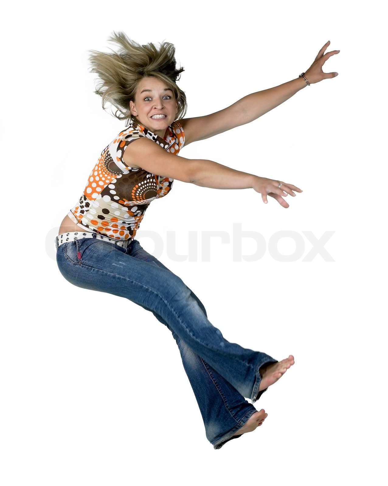 long haired falling girl isolated on white | Stock image | Colourbox