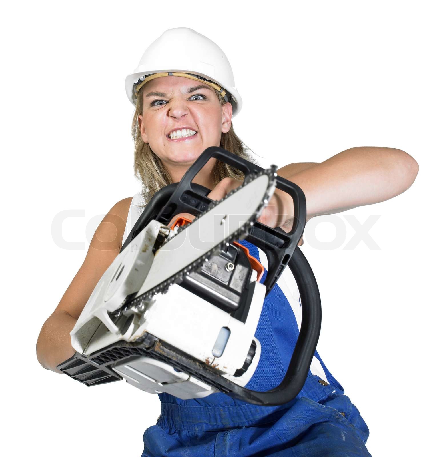 aggressive weird chain saw girl | Stock image | Colourbox