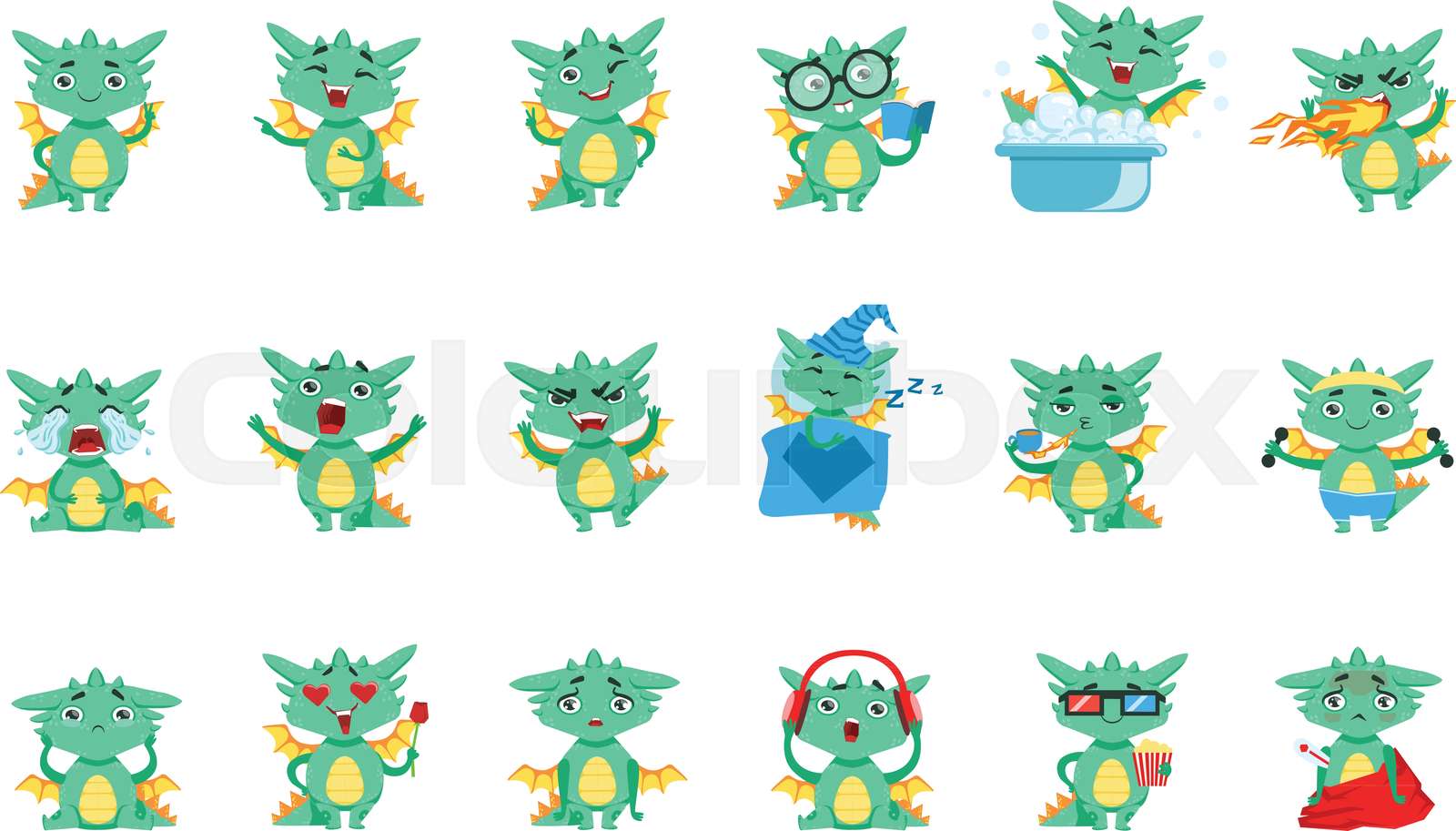 Little Dragon Cute Emoji Set | Stock vector | Colourbox