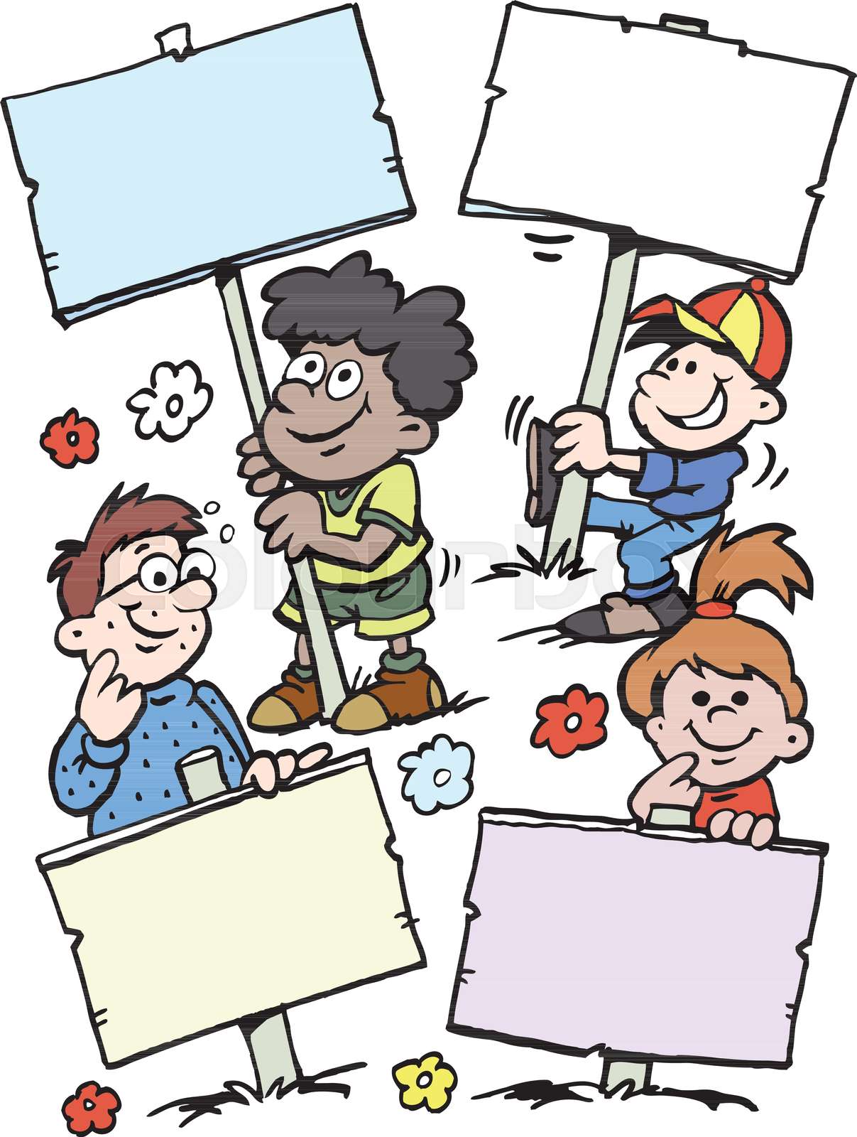 Cartoon Vector illustration of of some happy children holding signs ...