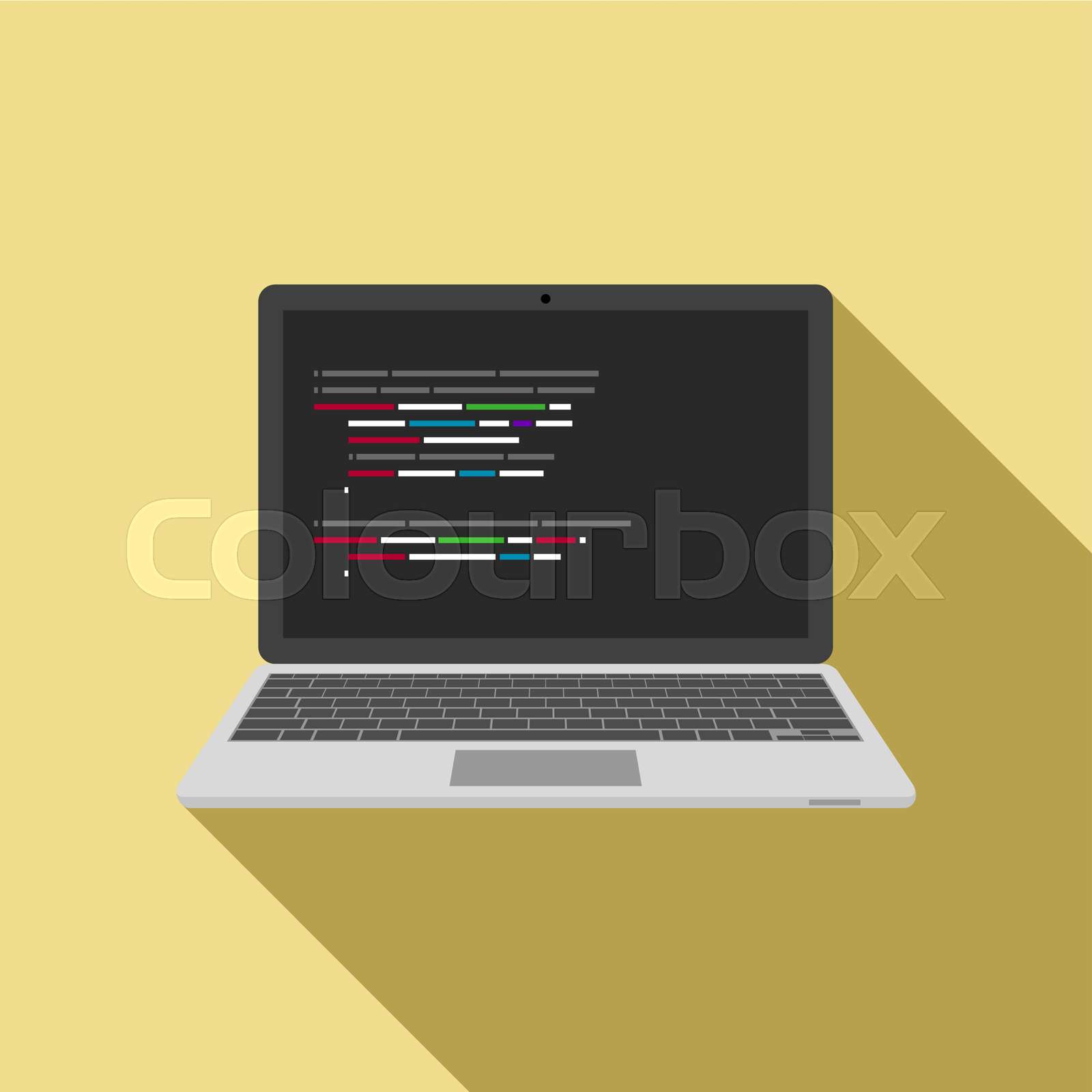 Laptop icon with code editor on screen. vector | Stock vector | Colourbox