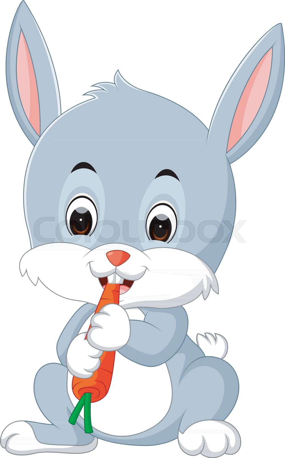 Cartoon happy rabbit eating carrot | Stock vector | Colourbox