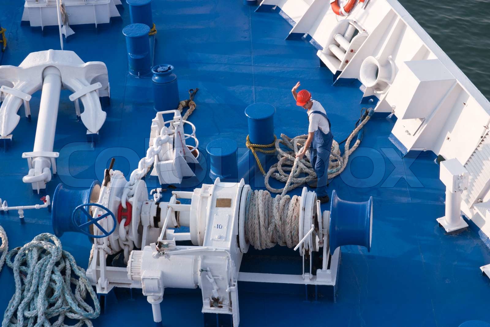 Moored ship in port on the sea | Stock image | Colourbox