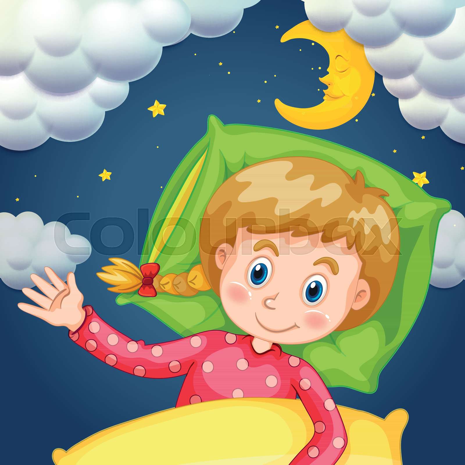 Girl sleeping at night time | Stock vector | Colourbox