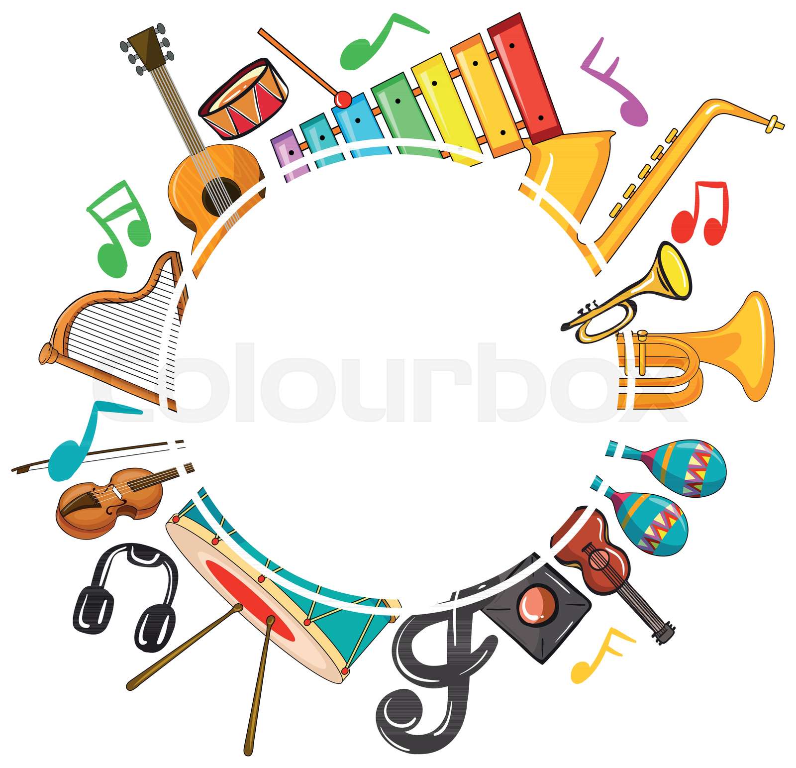 Border template with musicnotes and instruments | Stock vector | Colourbox
