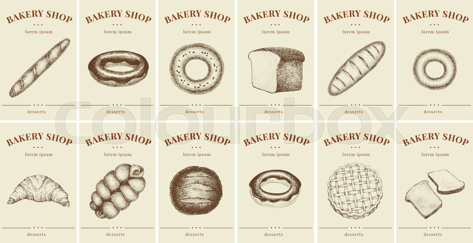Labels with bread and pastries. Set templates price tags for bakery ...