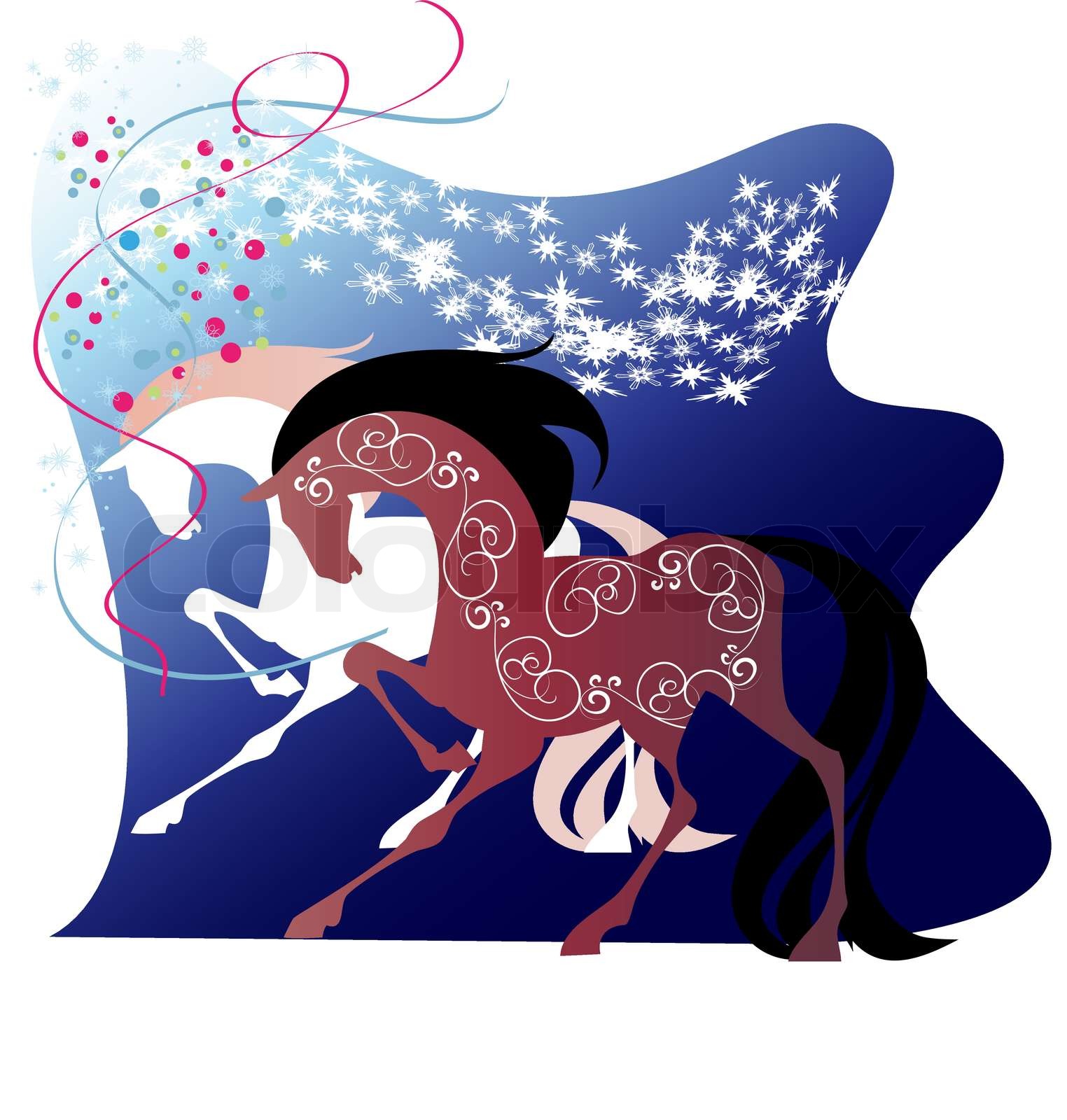 Two running horses, wild mustang, vector illustration | Stock vector ...