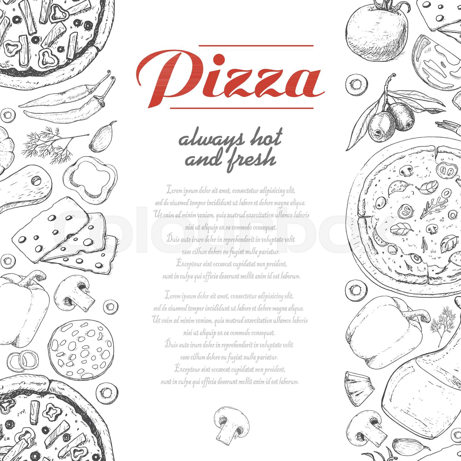 Vertical background with pizza and various products | Stock vector ...