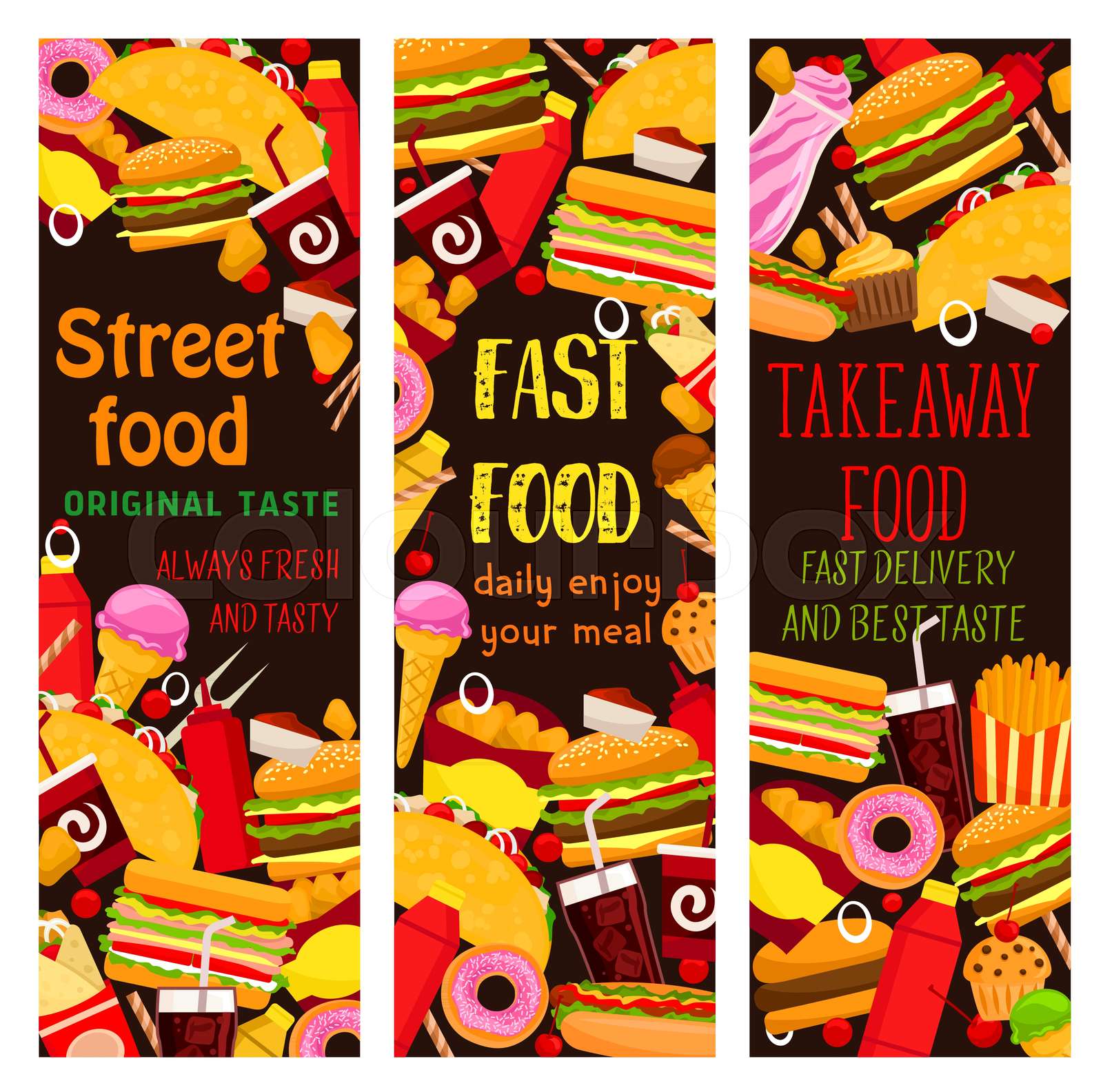 Fast food restaurant banner with takeaway lunch | Stock vector | Colourbox