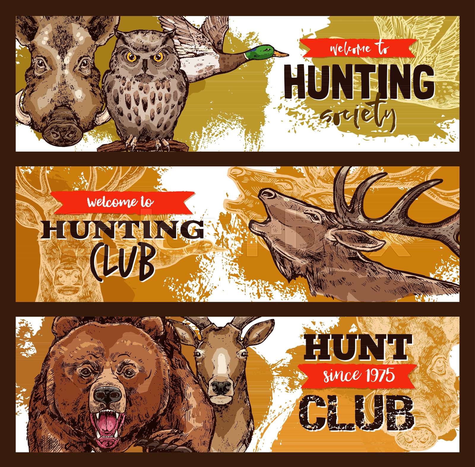 Hunting sport, hunter club banner with wild animal | Stock vector ...