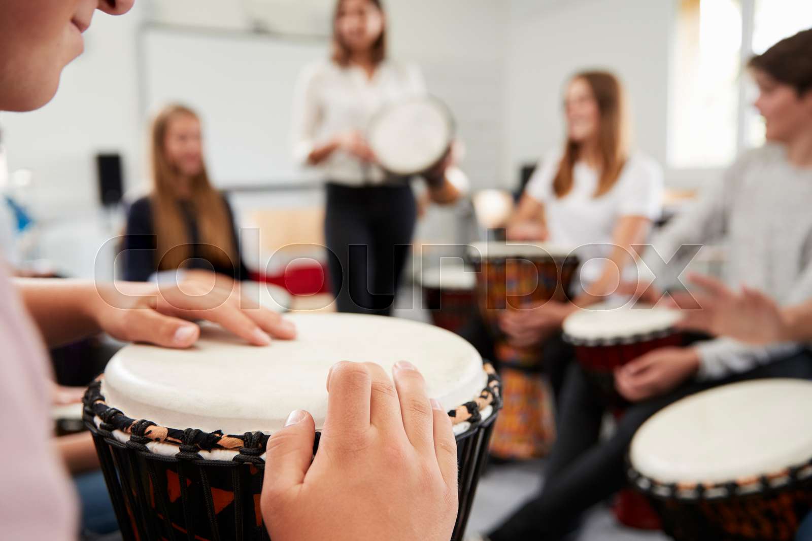Teenage Students Studying Percussion In Music Class | Stock image ...
