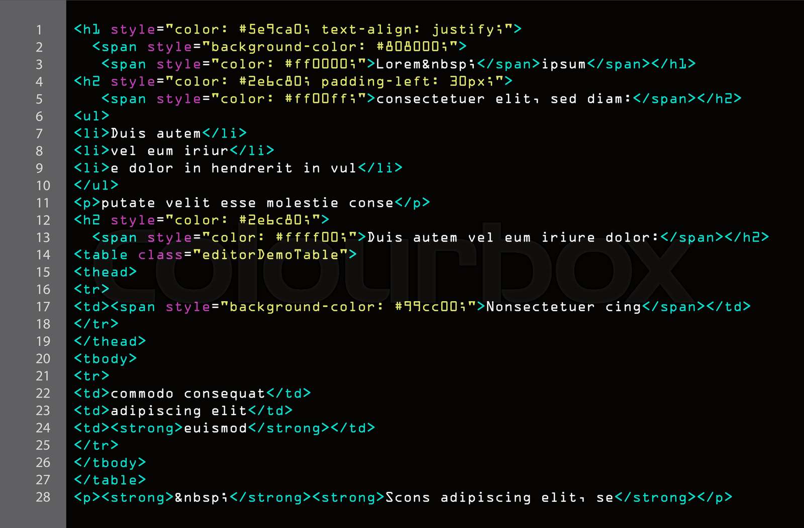 HTML Simple Code Vector. Colorful Abstract Program Tags In Developer ...