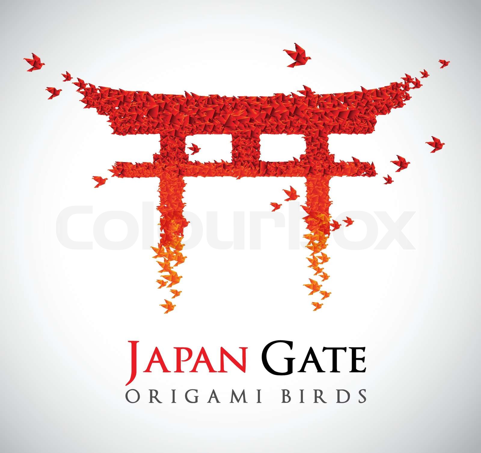 Japan origami gate Torii shaped from flying birds | Stock vector ...