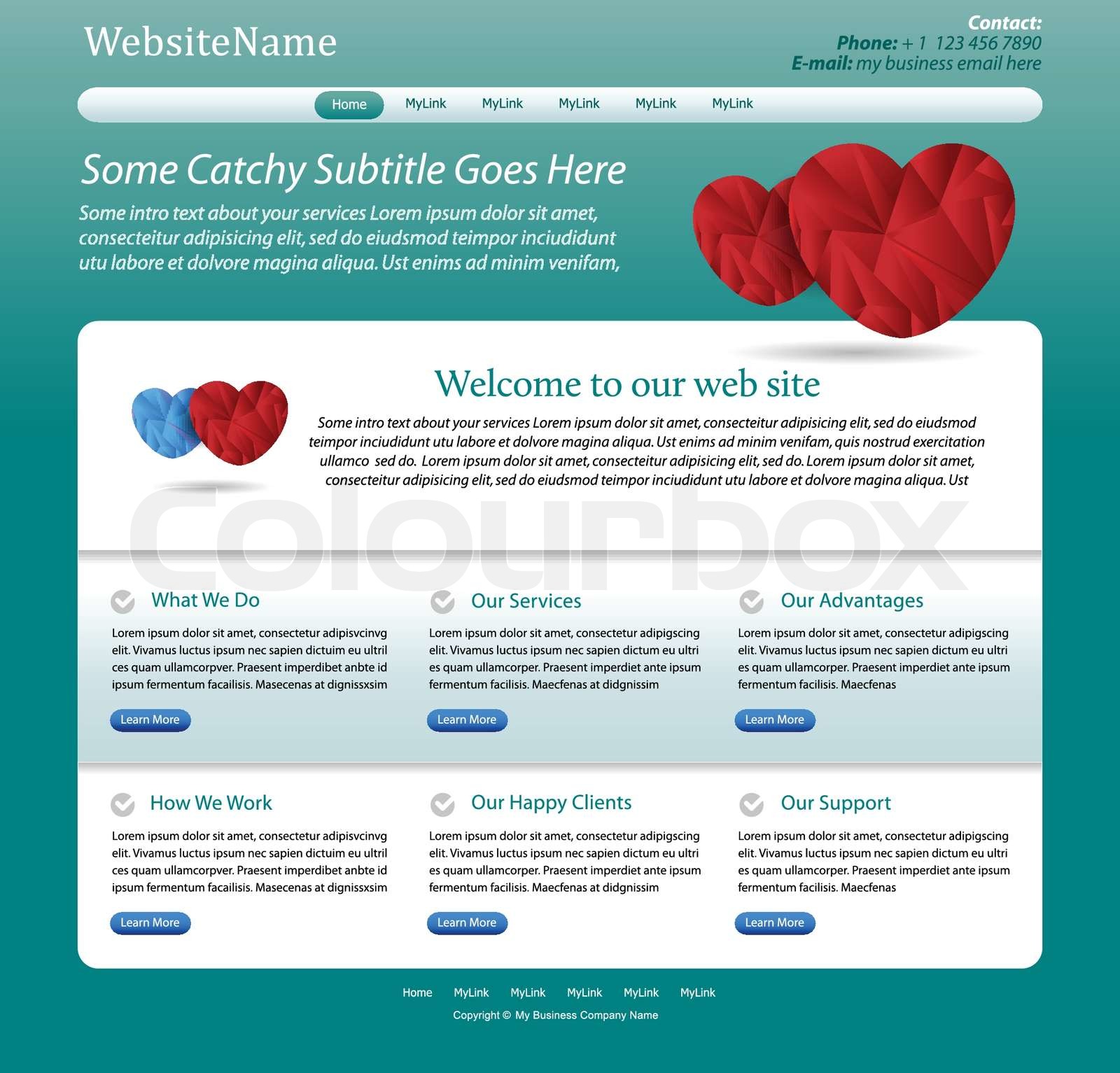 website template medical, health care theme - green design with hearts ...