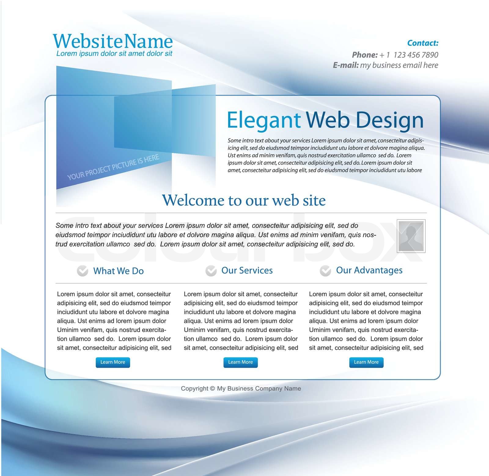 high tech company blue business website template - editable | Stock ...
