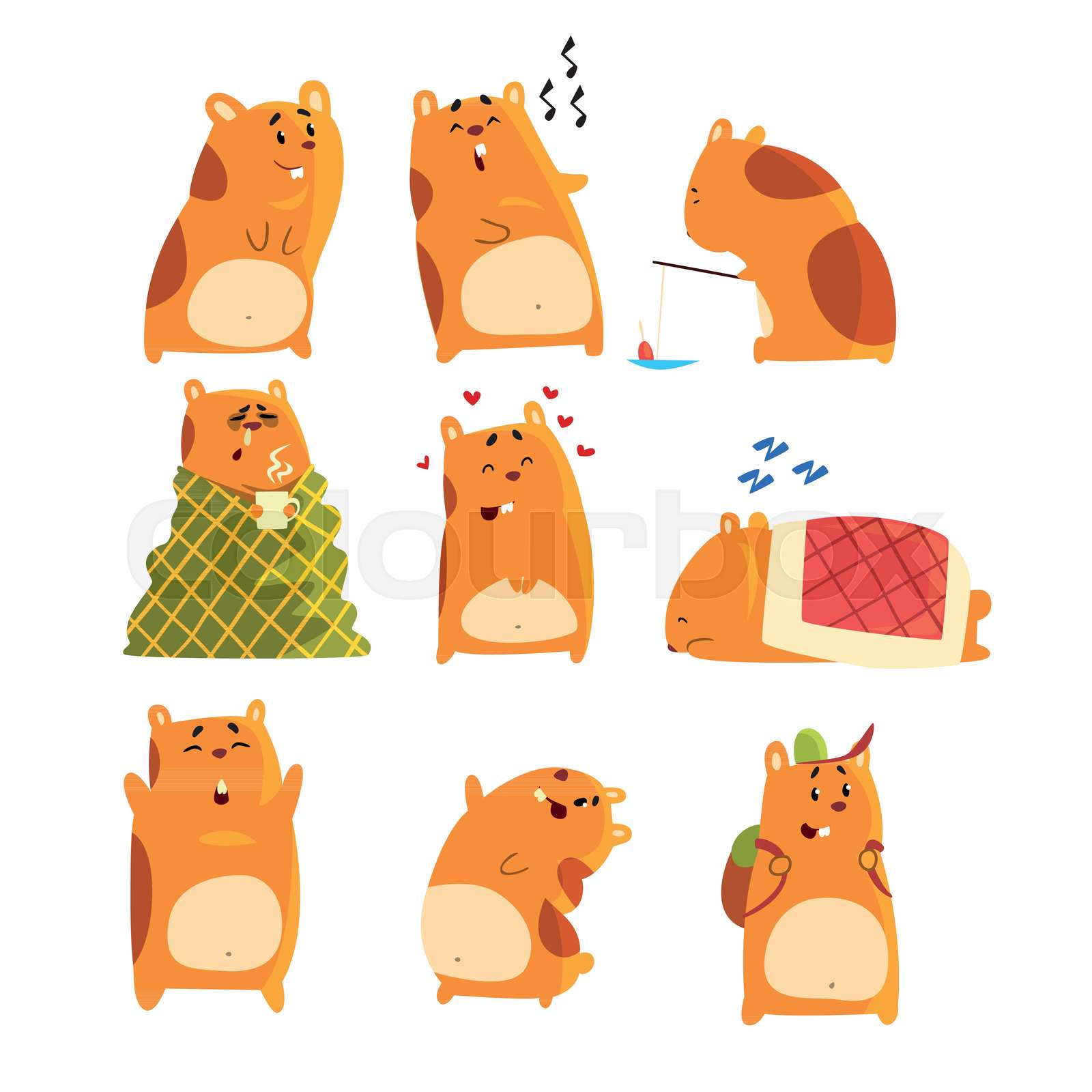 Cute cartoon hamster characters set, funny animal showing various ...