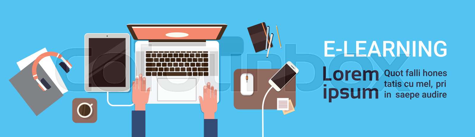 Elearning Online Education Banner With Student Hand Working On Laptop Computer Top View ...