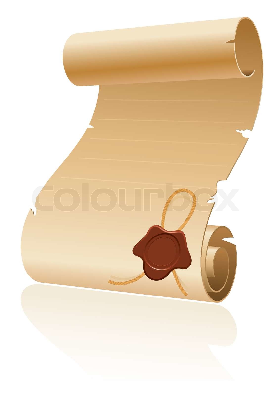 Gamle Scroll Papir med Sealing Wax på hvid baggrund, skabelon for ...