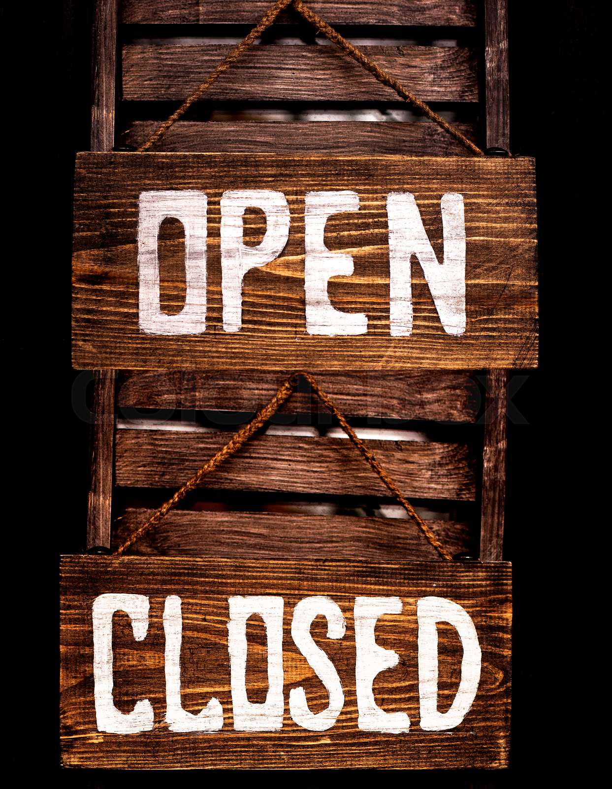 Open closed sign hanging in a door | Stock image | Colourbox