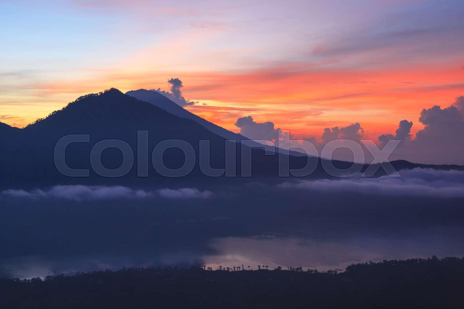 Active volcano. Sunrise from the top of Mount Batur - Bali, Indonesia ...