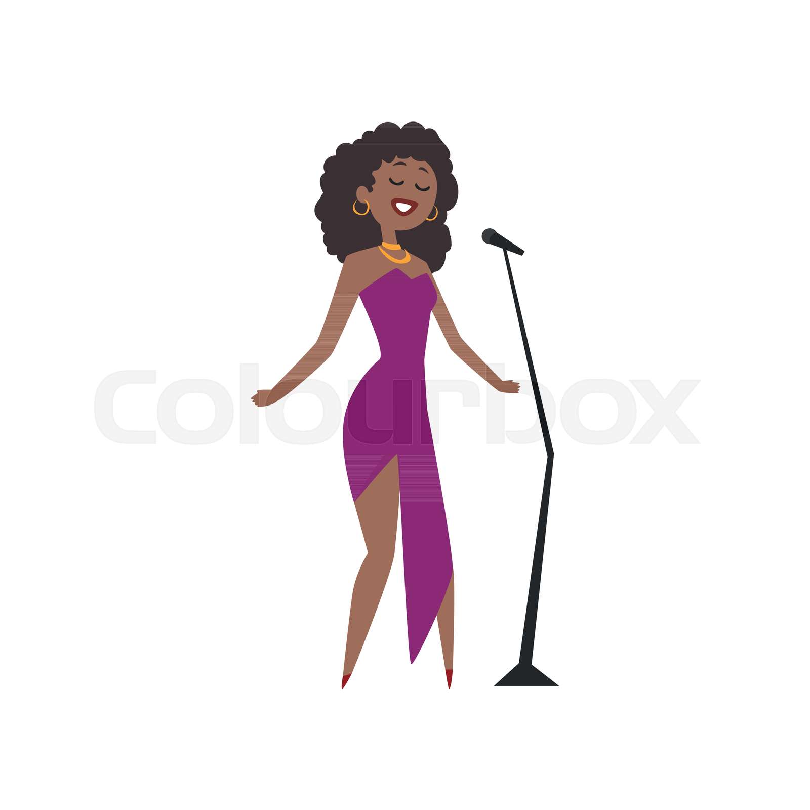 African American jazz singer, beautiful woman in purple dress singing ...