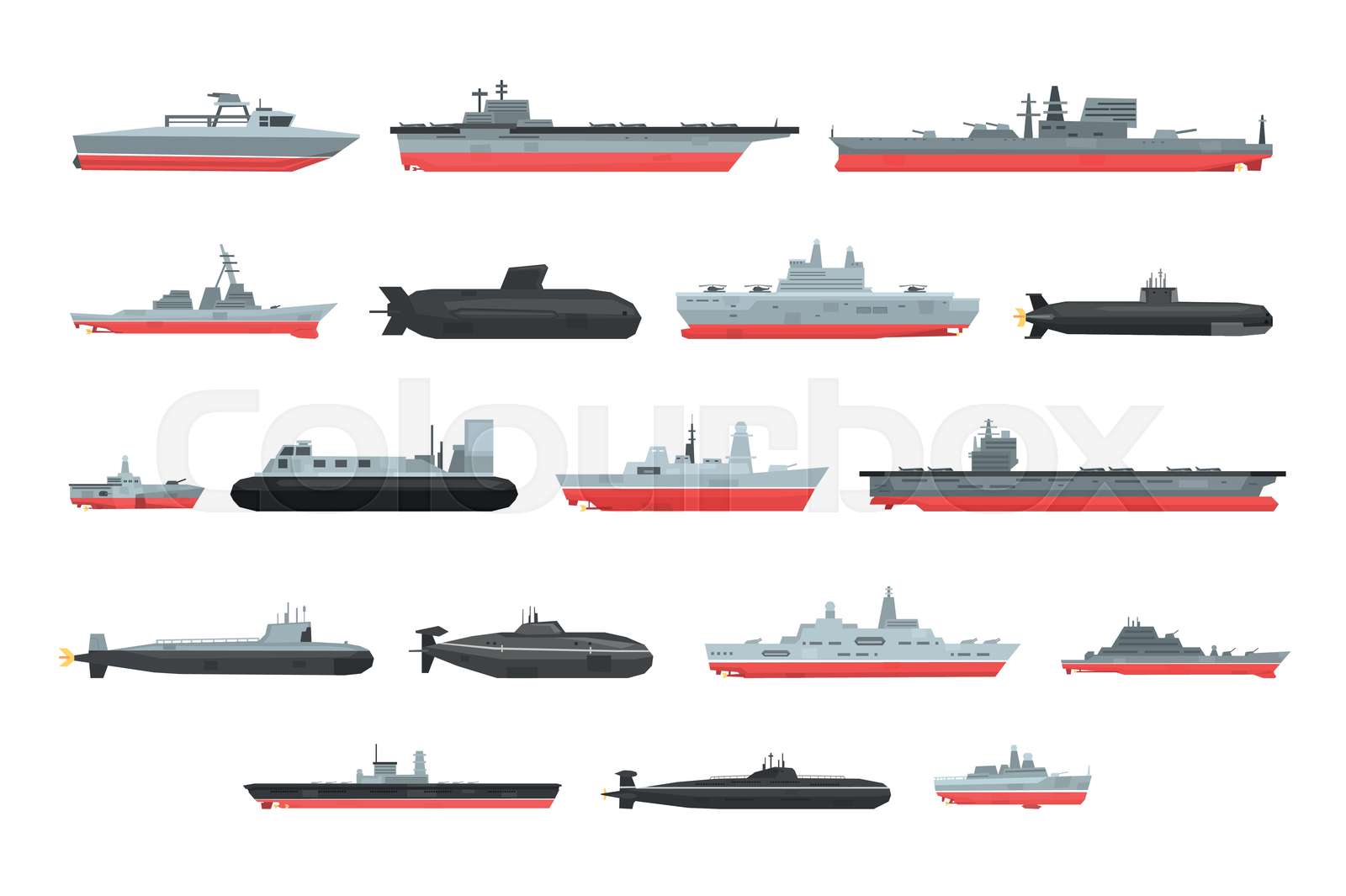 Different types of naval combat ships set, military boats, ships ...