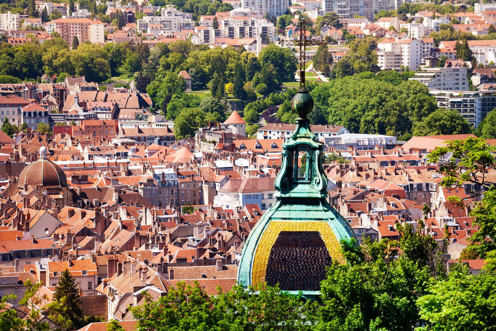 Cityscape of Besancon with St. Jean Cathedral dome | Stock image ...