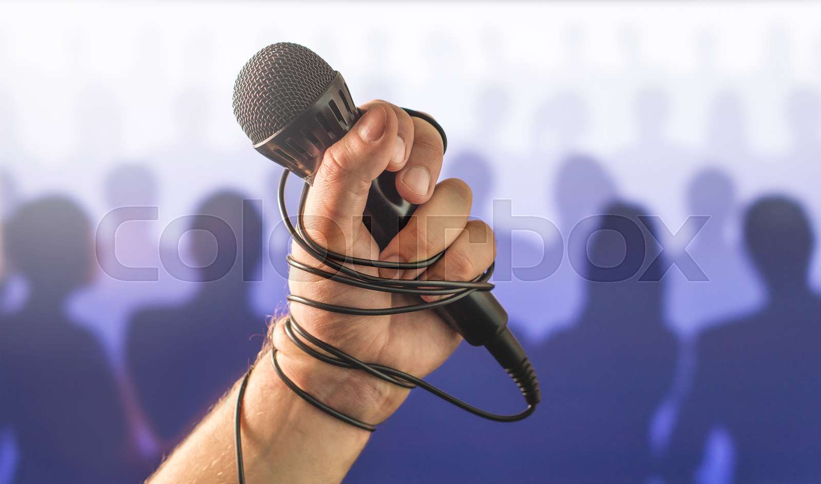 Stage fright in public speaking or bad karaoke singing live in front of ...