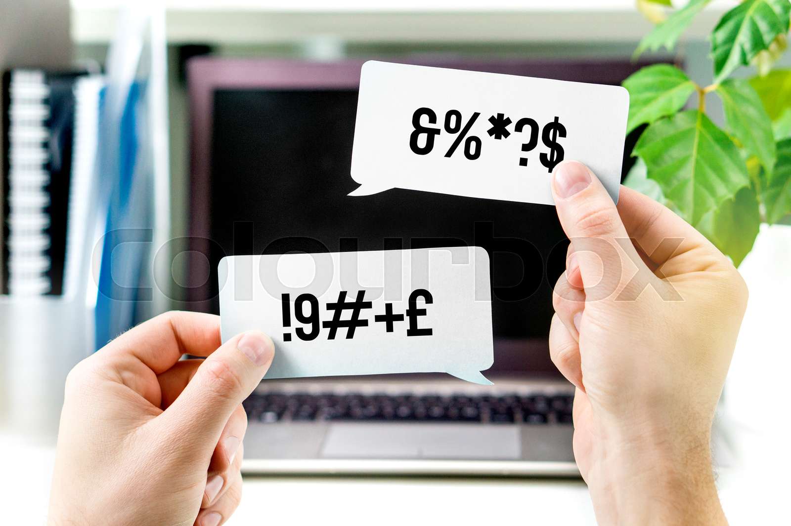 Fight or problem at work, disagreement with boss or argument online ...