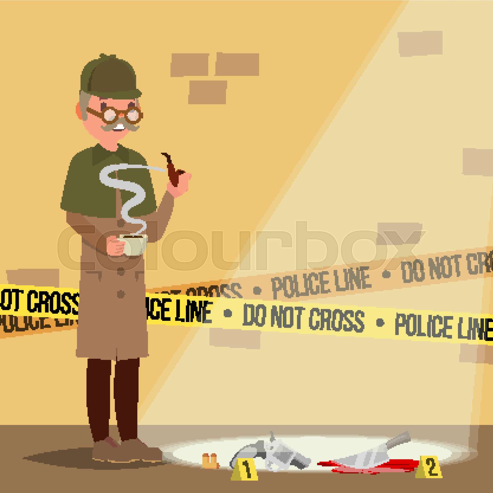 Crime Scene Vector. Detective At Crime Scene. Flat Cartoon Illustration ...