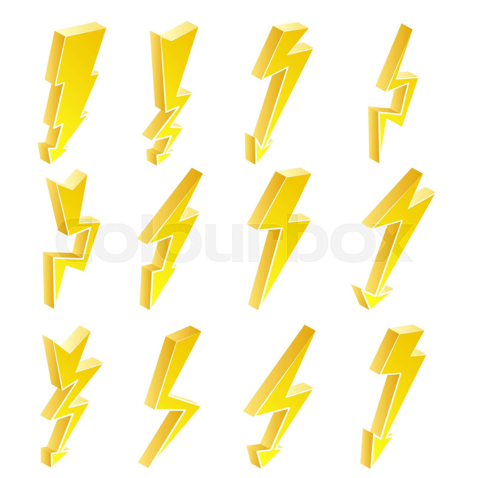 3D Lightning Icons Vector Set. Cartoon Yellow Lightning Isolated ...
