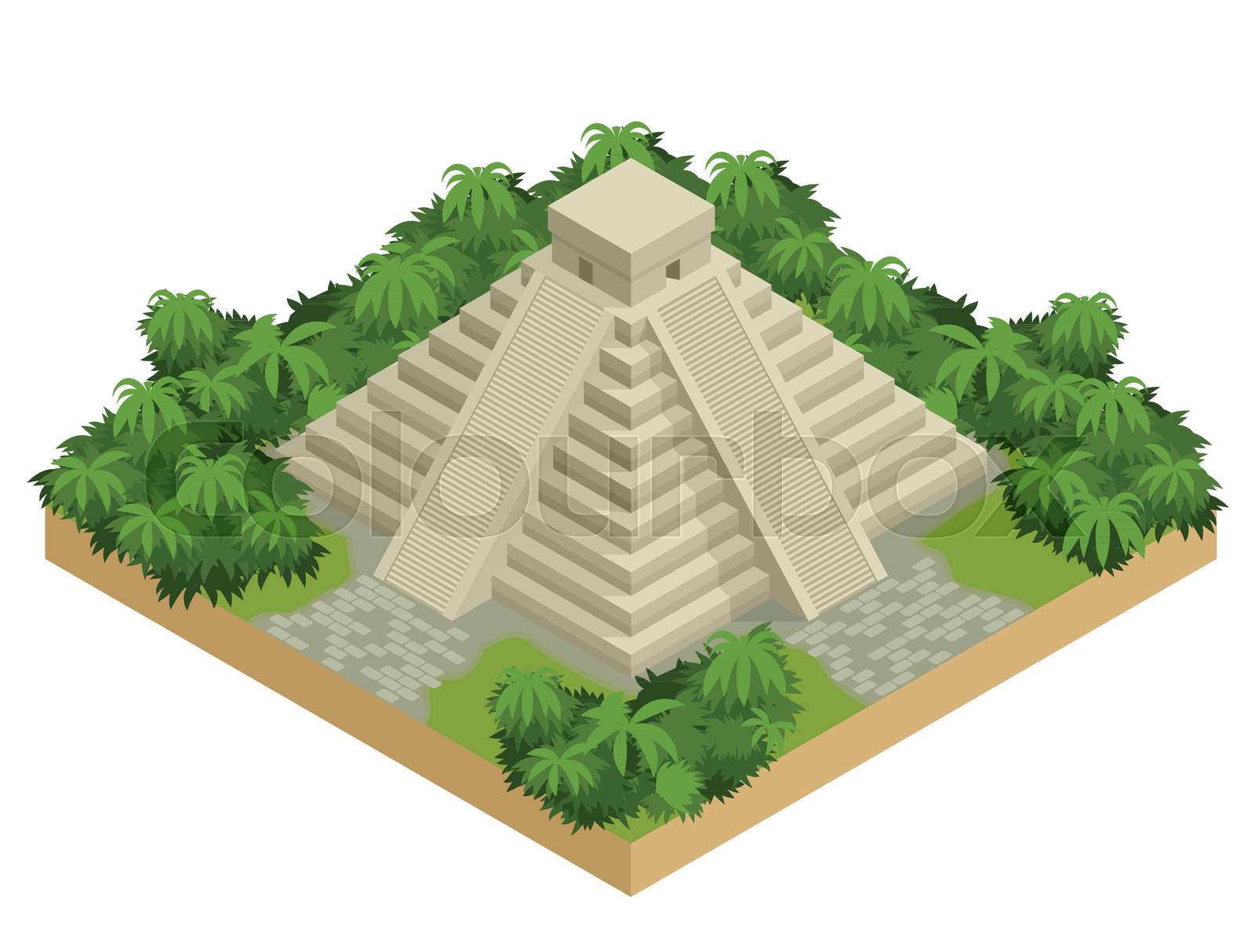 Isometric Mayan pyramid isolated on white. Vector travel banner. The ...