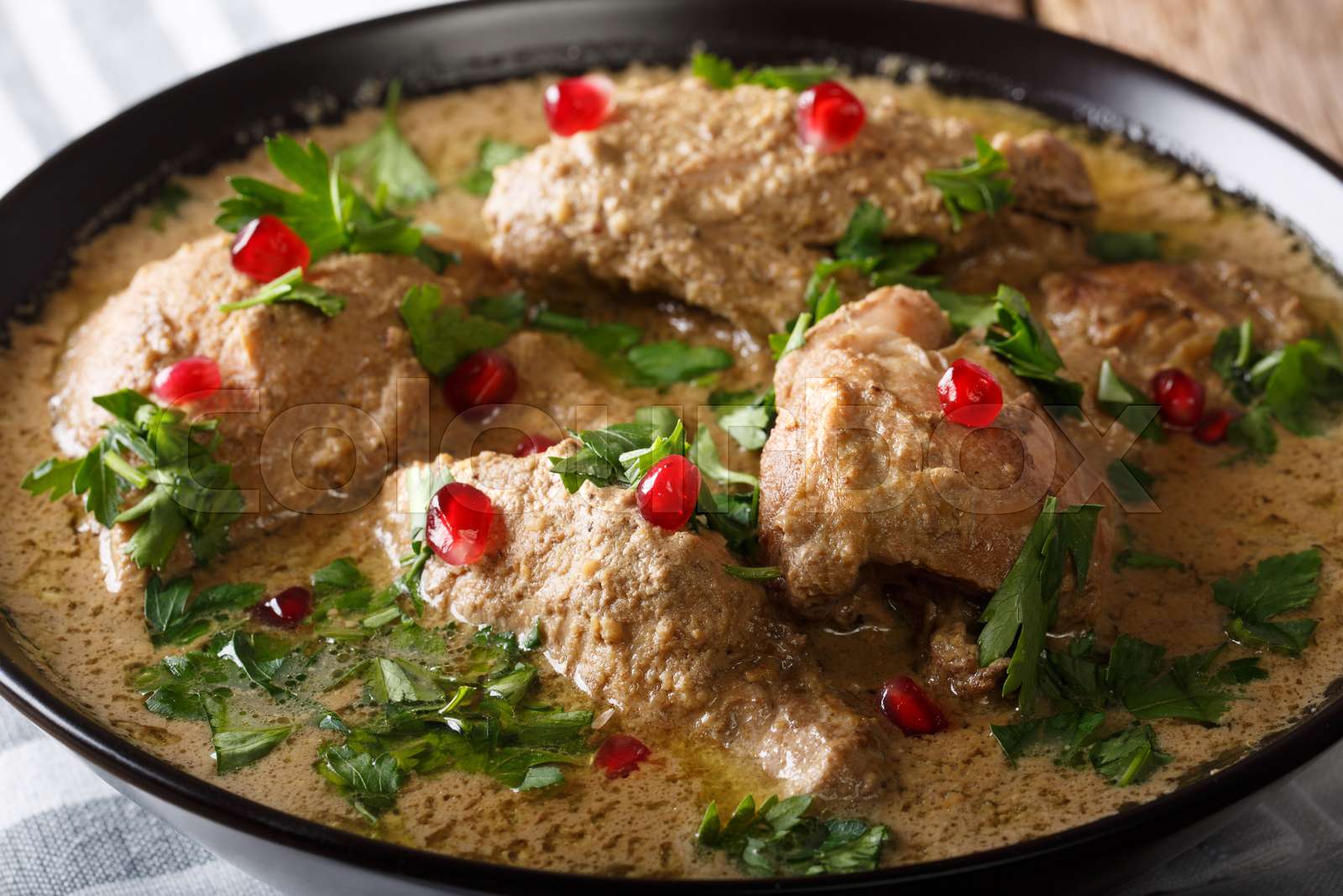 Georgian national dish Satsivi with chicken close-up. horizontal ...