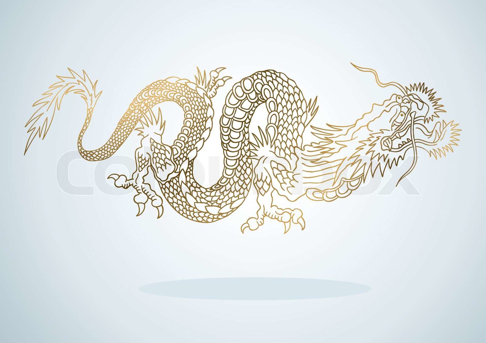 Illustration of golden dragon in the Asian style | Stock vector | Colourbox