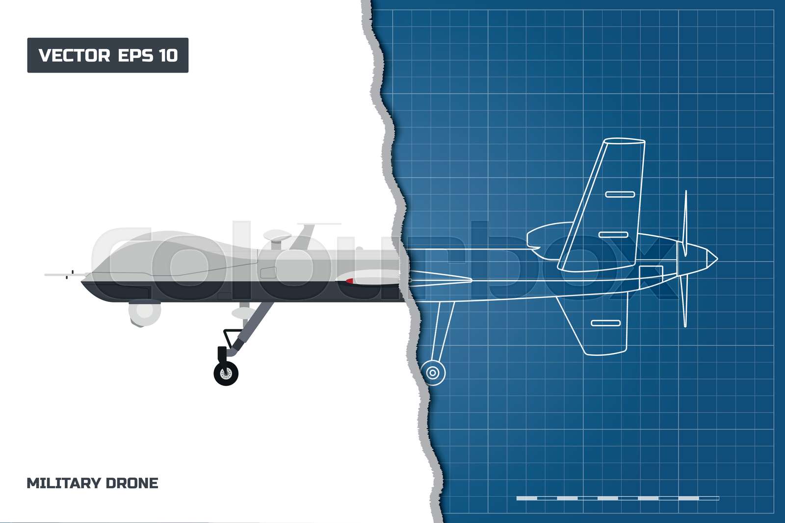Blueprint of military drone in outline style. Side view. Army aircraft ...