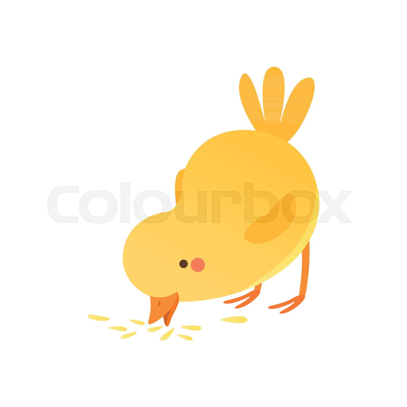 Cute baby chicken pecking grain, funny cartoon bird character vector ...