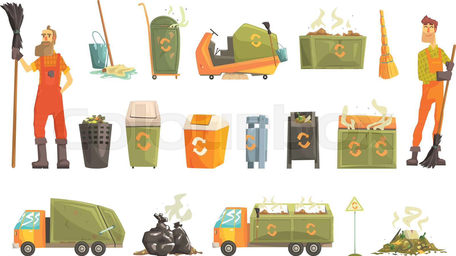 Waste Recycling And Disposal Related Object Around Garbage Collector ...