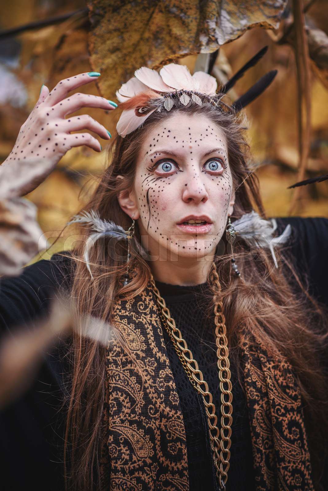 Shaman tribal woman casting ritual magic in nature | Stock image ...