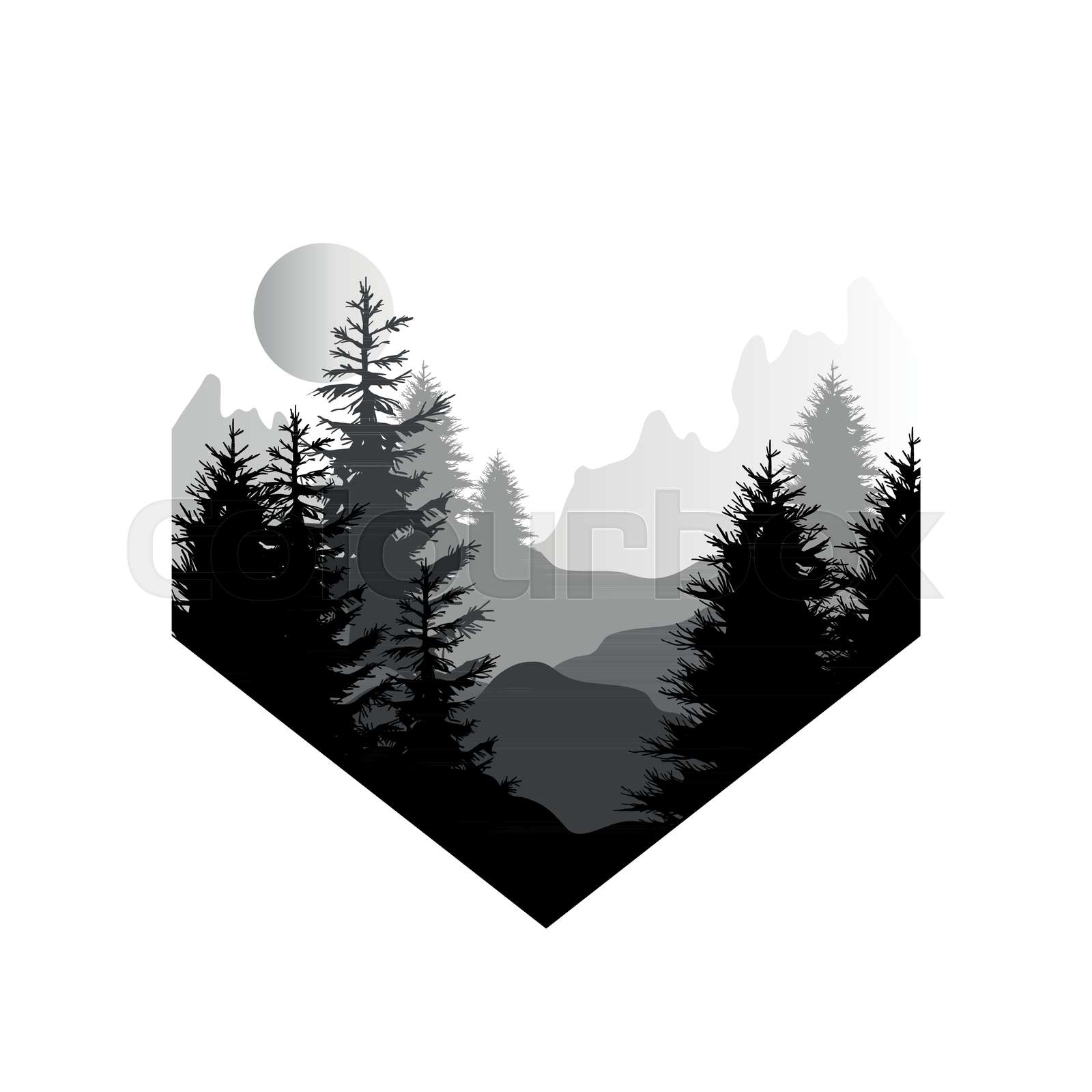 Beautiful nature landscape with silhouette of coniferous forest ...