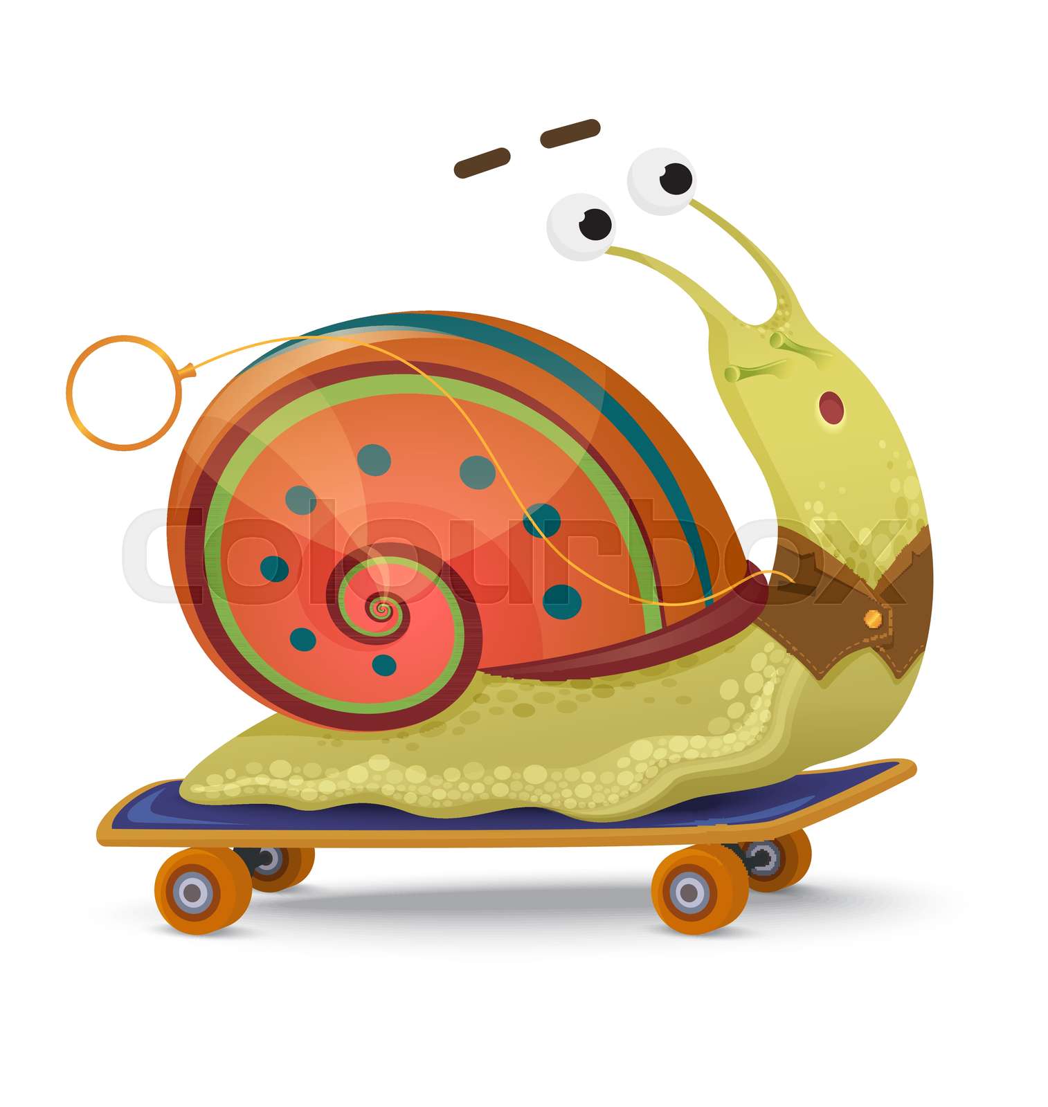 Fast snail. Cute cartoon snail on a skateboard isolated | Stock vector ...