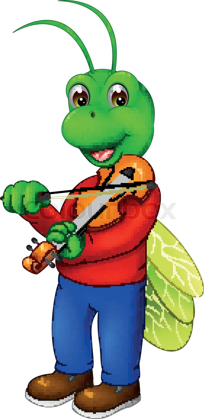funny grasshopper cartoon standing play violin with smile | Stock ...