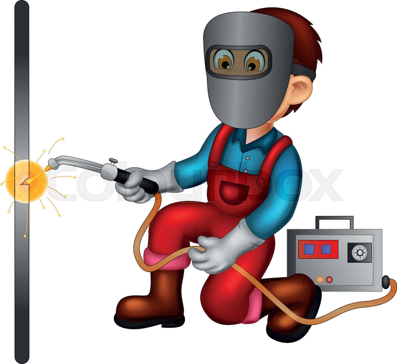 funny welder cartoon in action with smiling | Stock vector | Colourbox