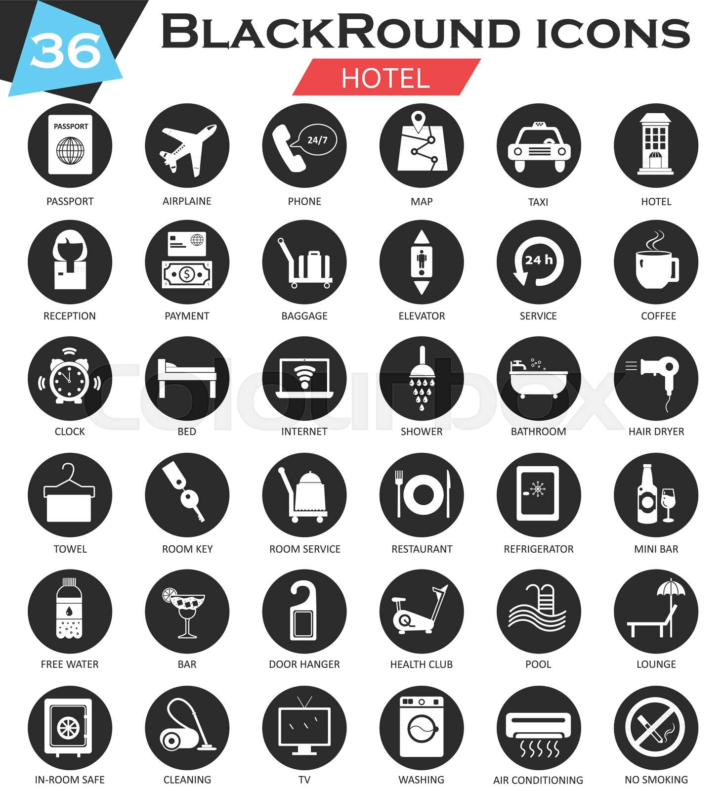 Vector Hotel circle white black icon set. Ultra modern icon design for ...