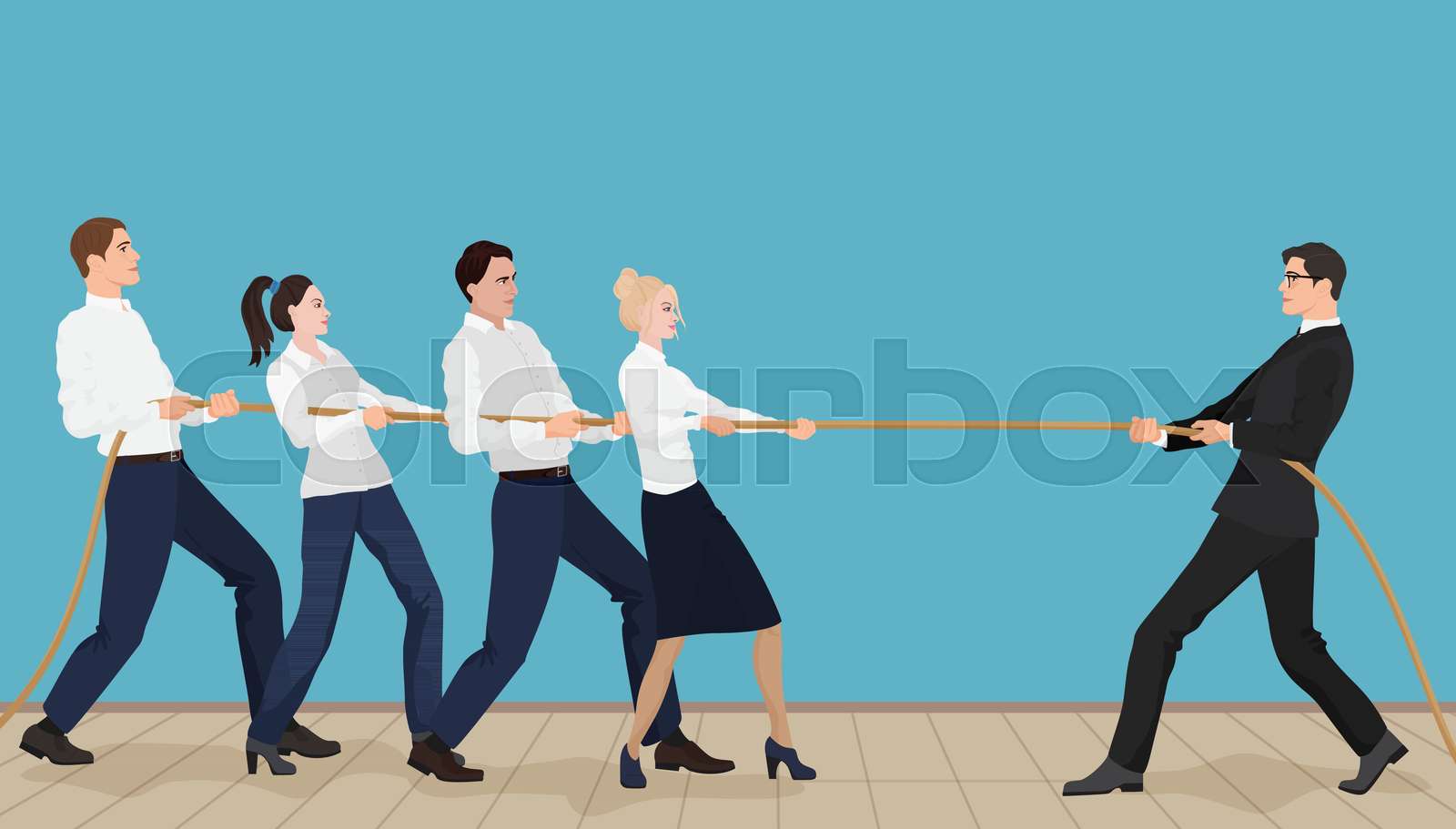 Powerful strong businessman competing with group of businessmen office ...