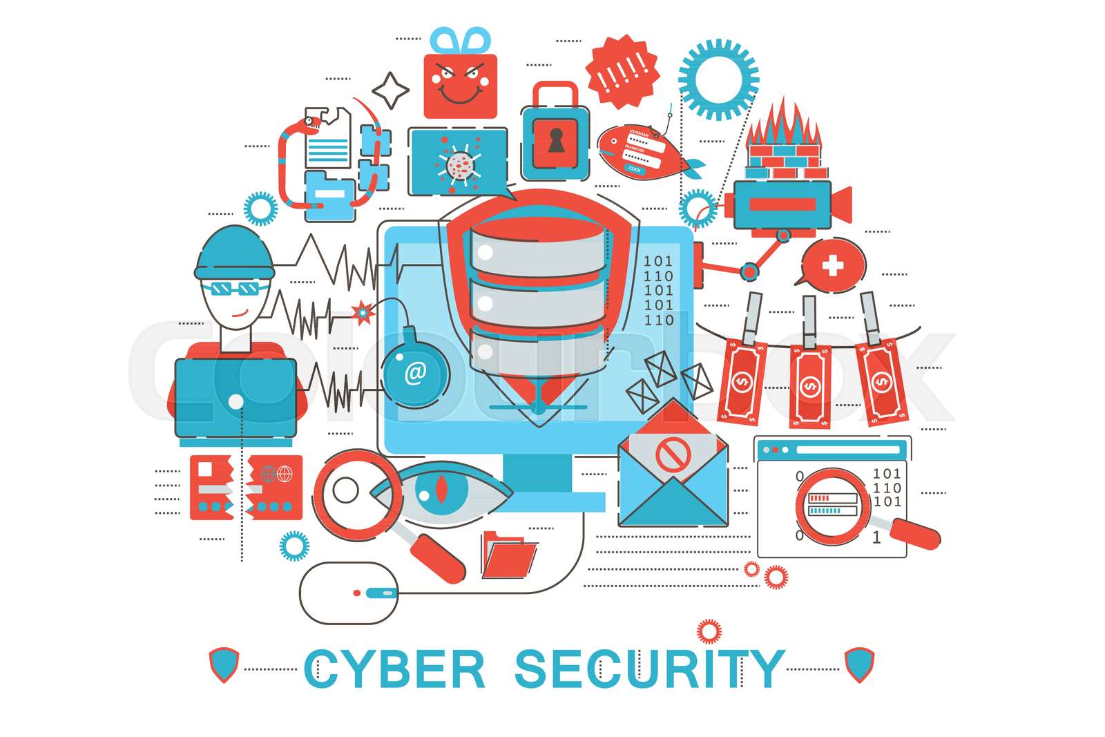 Modern graphic flat line design style infographics concept of Cyber ...