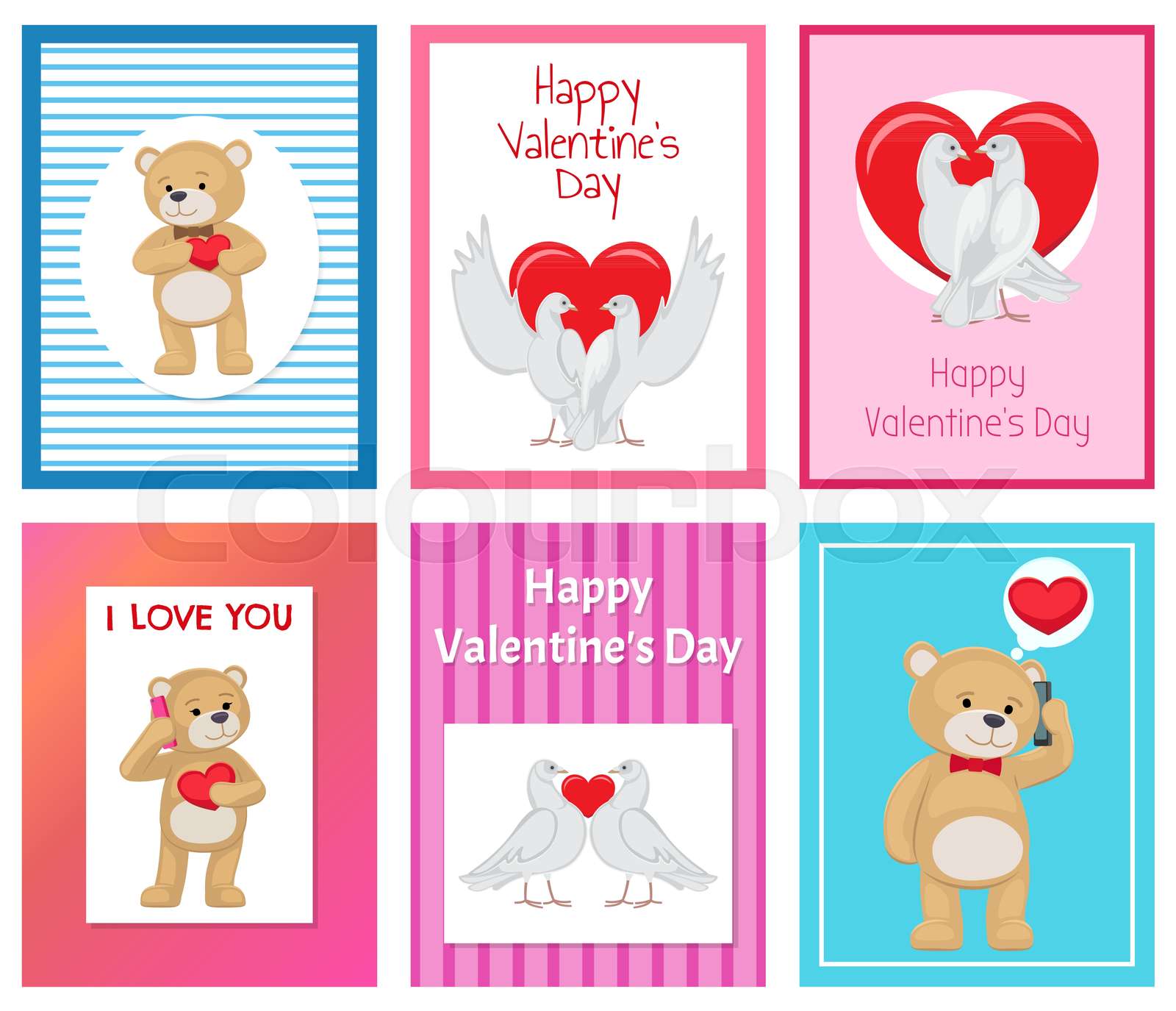 Cute Soft Toy Bears and White Doves in Love Set | Stock vector | Colourbox