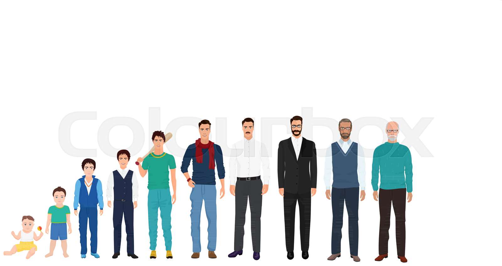 Different age generations of the men male person. Man age from kid to ...