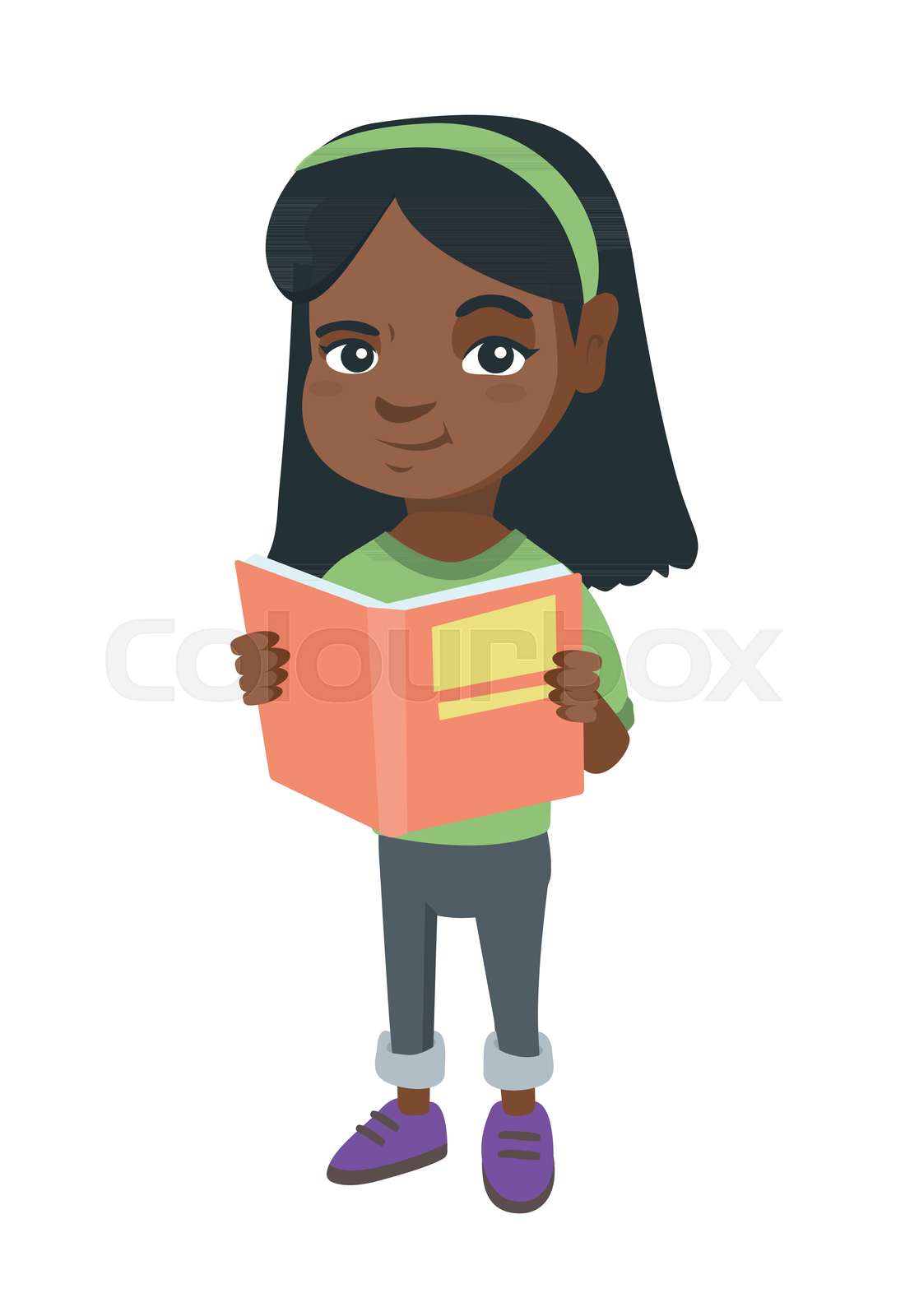 Little african-american schoolgirl reading a book. | Stock vector ...
