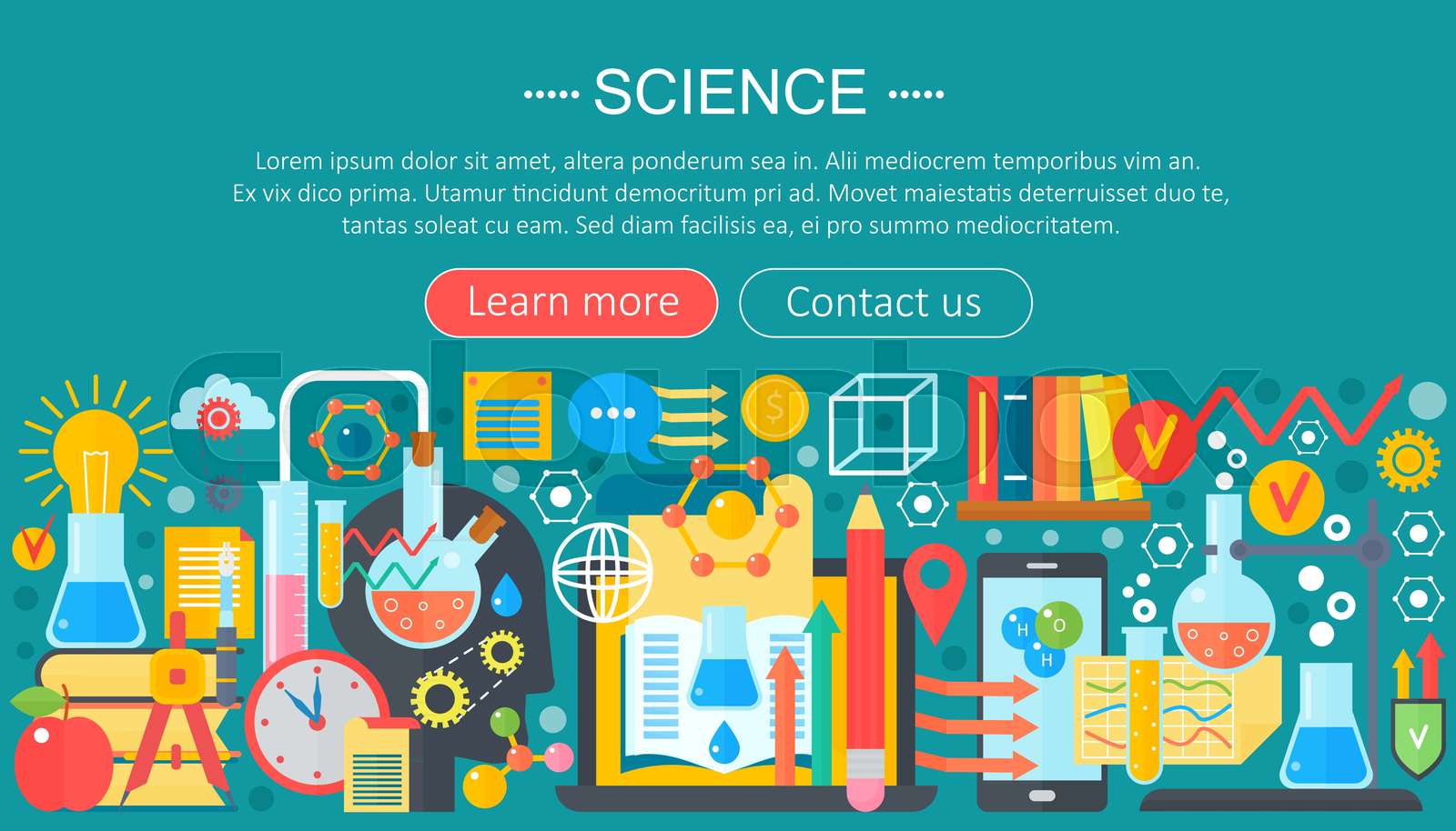 Flat design concept of science. Horizontal banner with scientist ...