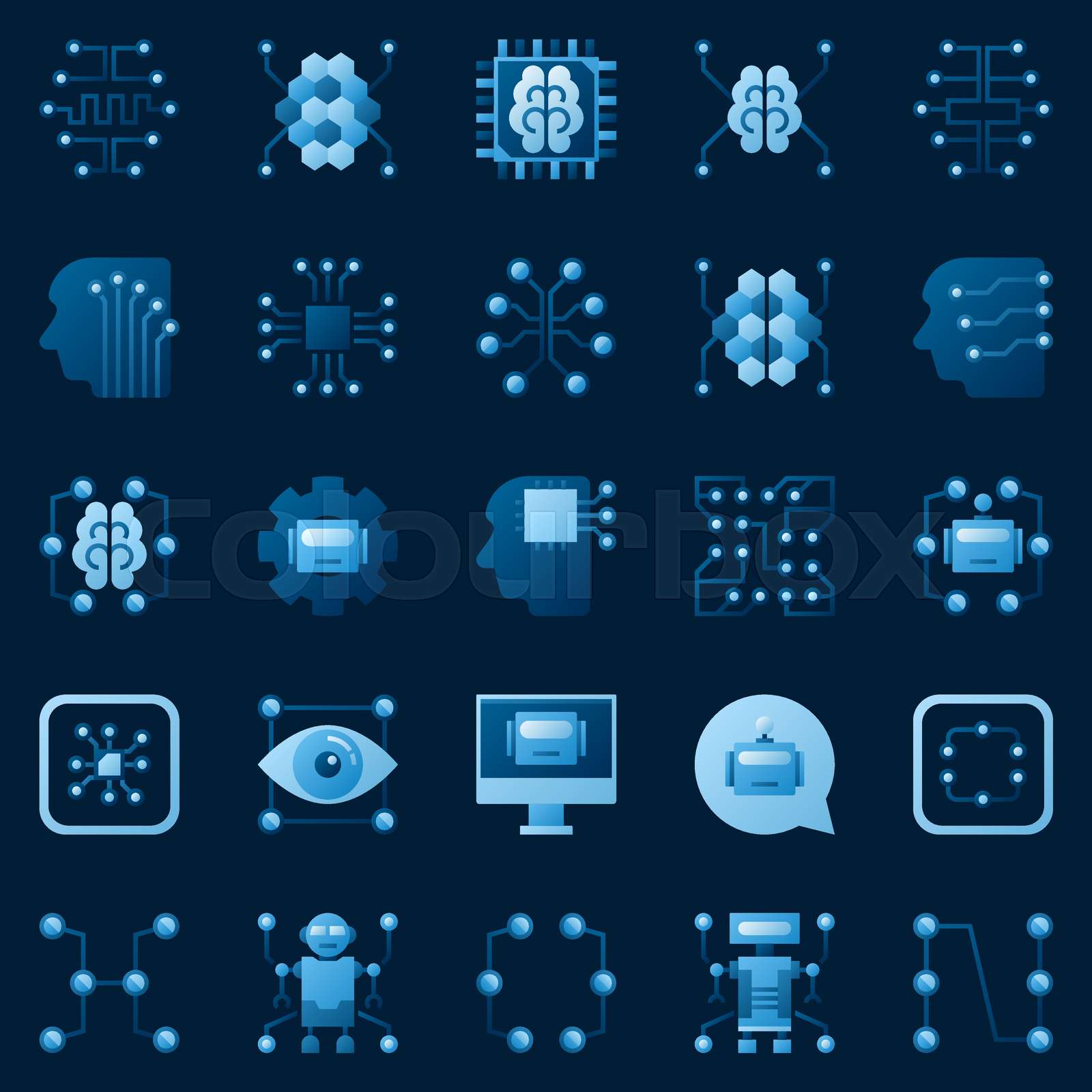 AI icons set. Vector artificial intelligence logo elements | Stock ...